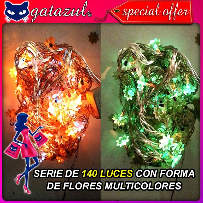 LUCES DE NAVIDAD: serie de 140 luces con forma de flores multicolores